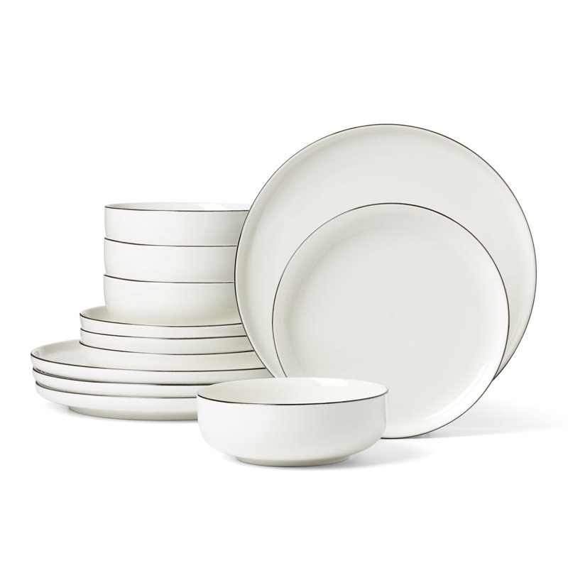 Oneida 24 Seven Black Rim 12-Piece Dinnerware Set & Reviews | Wayfair